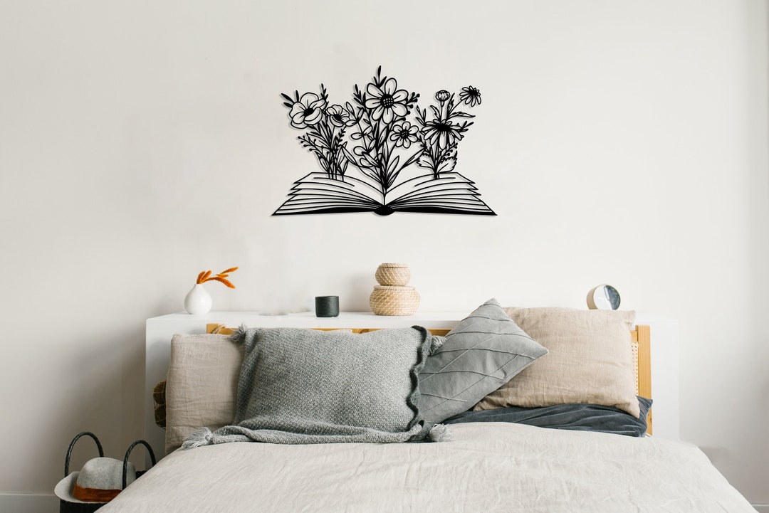 Book With Flower Metal Wall Decor, Flowers Wallhangings, Boho Home ...