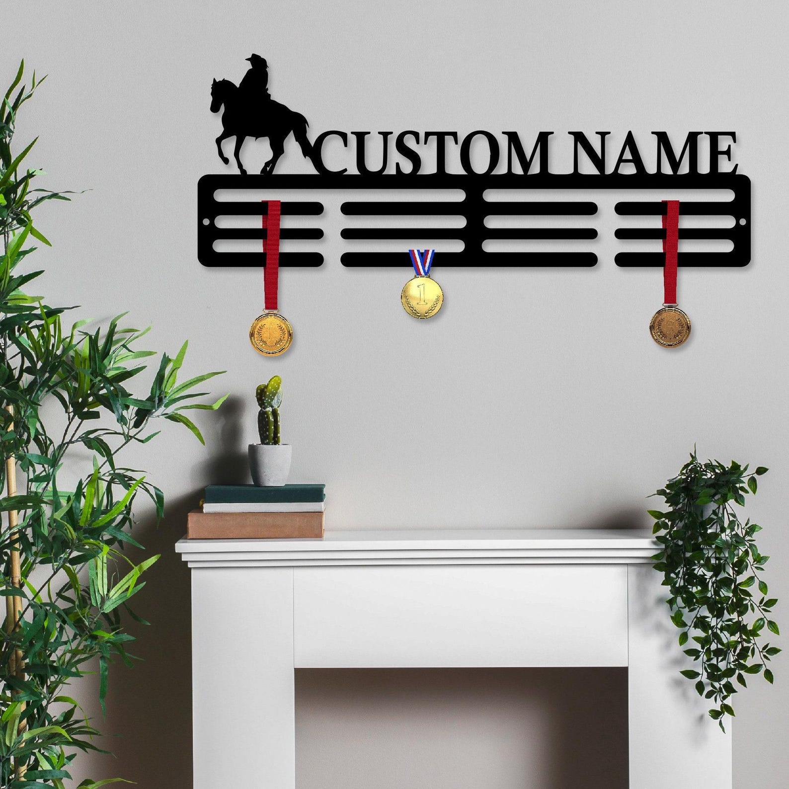 Horse Custom Name Medal Hangers, Horse Rider Medals Display, 12 Rungs ...