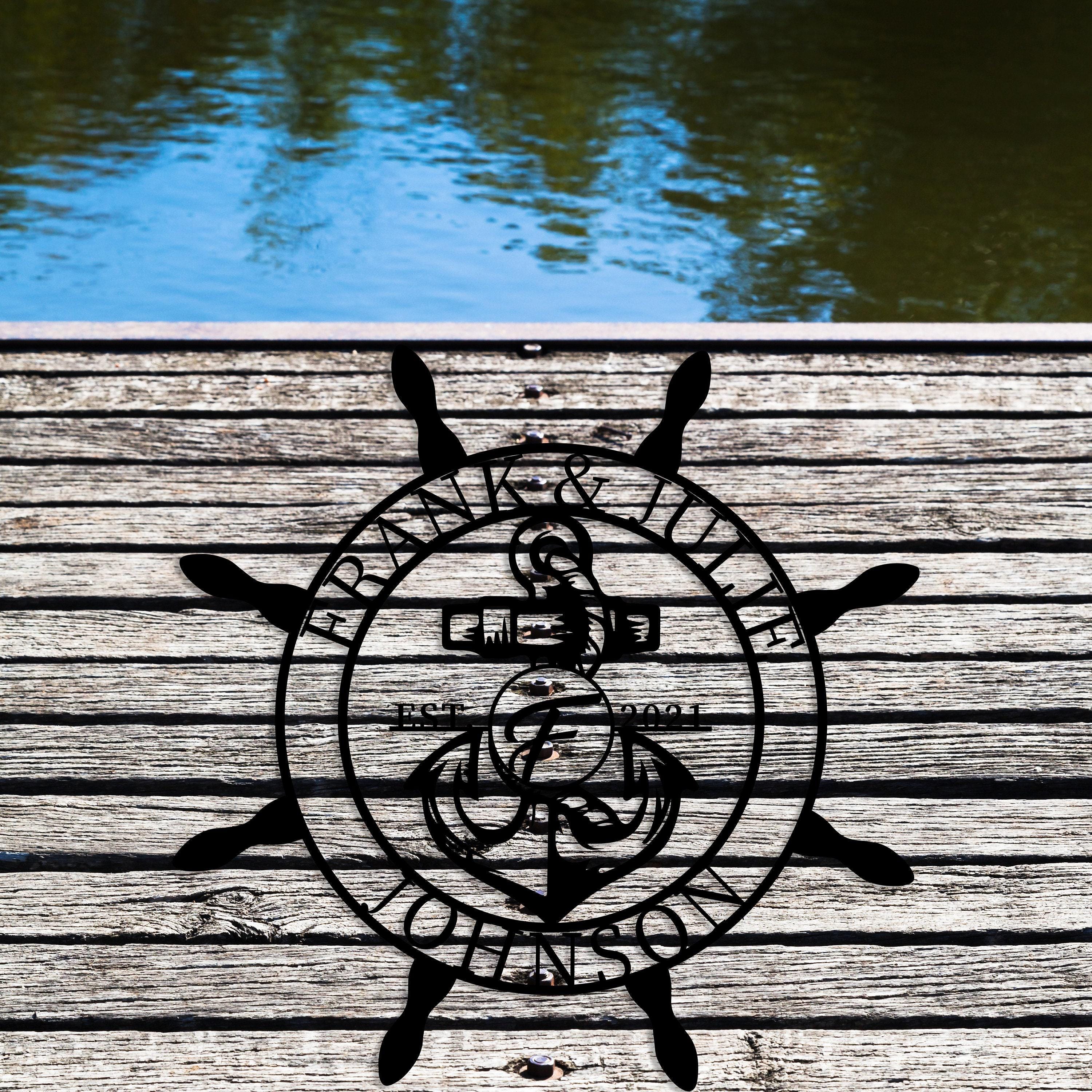 Custom Captain's Wheel Metal Wall Sign, Personalized Family Name Sign ...