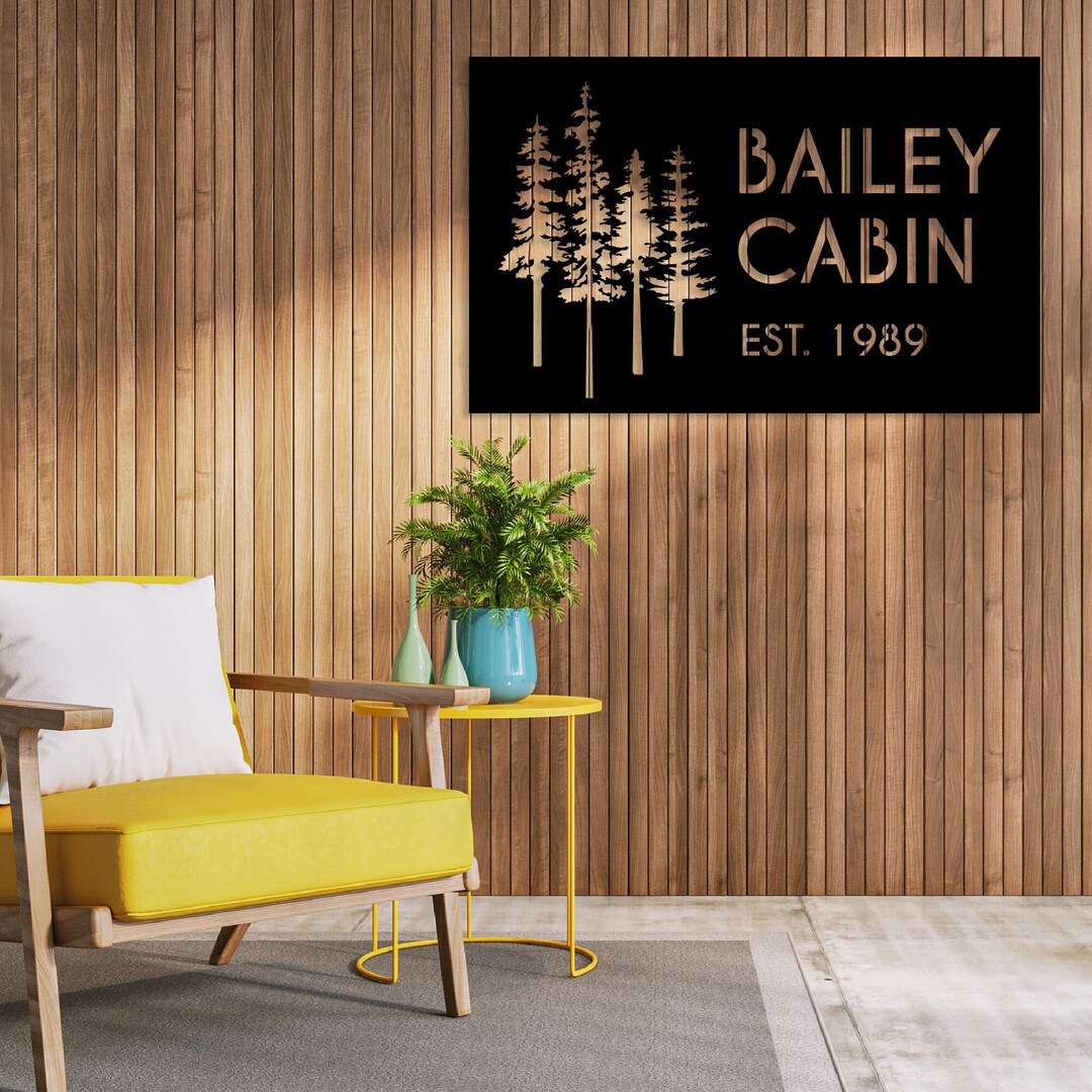 Personalized Metal Cabin Name Sign, Pine Tree Custom Metal Sign ...