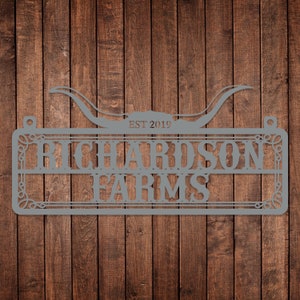 Custom Metal Bull Horn Sign, Personalized Farm Name Sign, Ranch ...