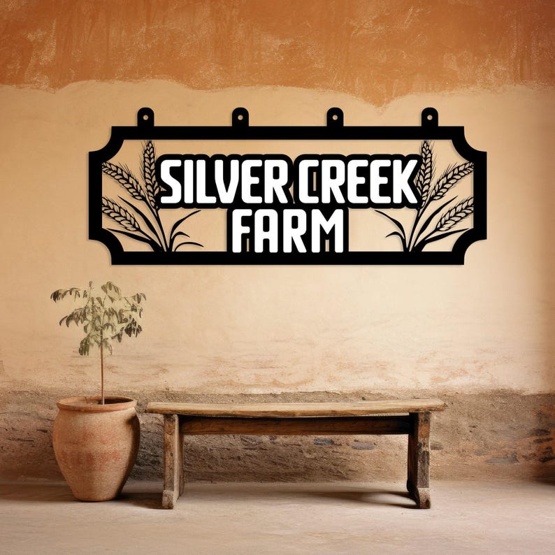 Custom Metal Farm Sign, Personalized Wheat Design Entrance Sign, Ranch ...