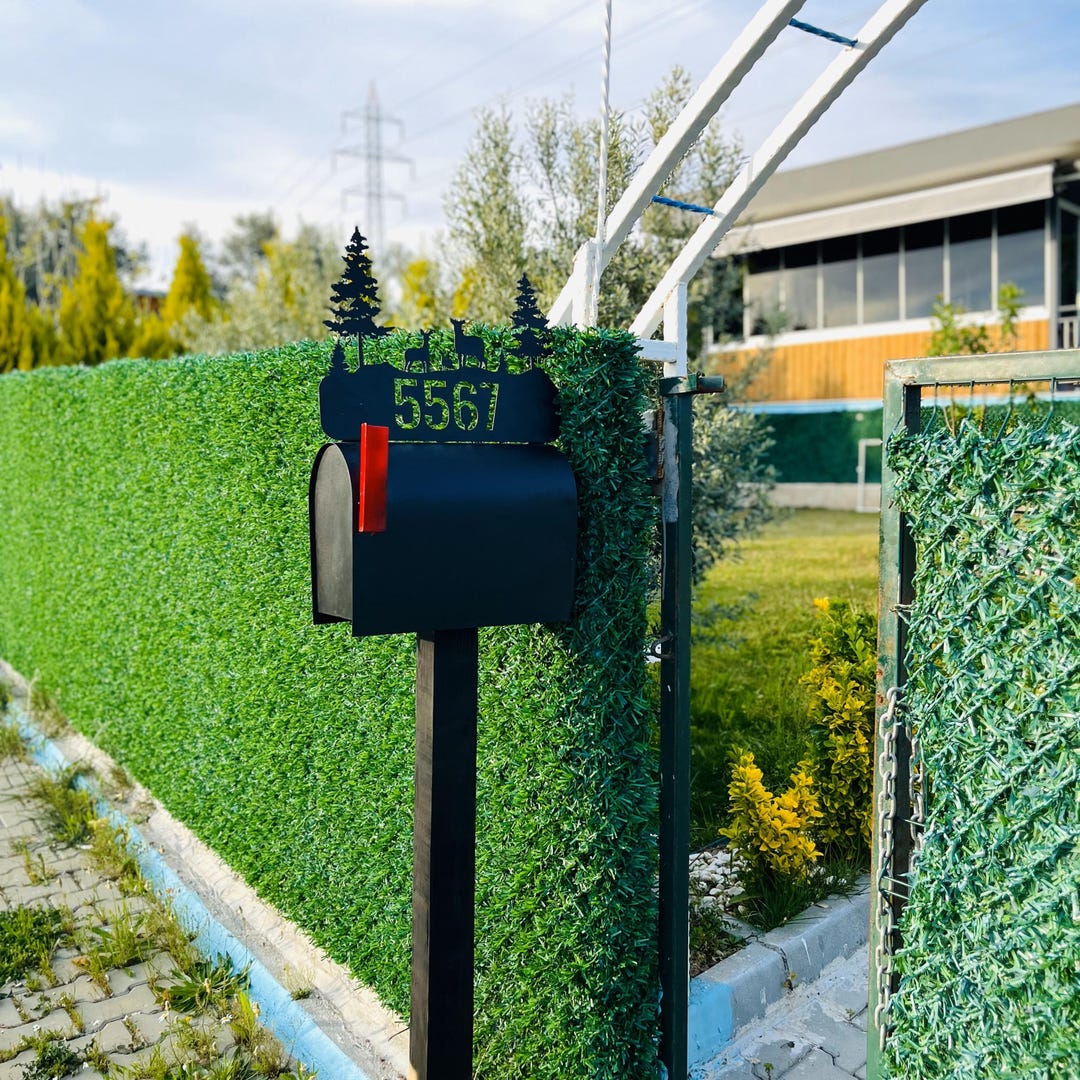 Custom Deer Mailbox Topper With Address Numbers, Metal Outdoor Mailbox ...