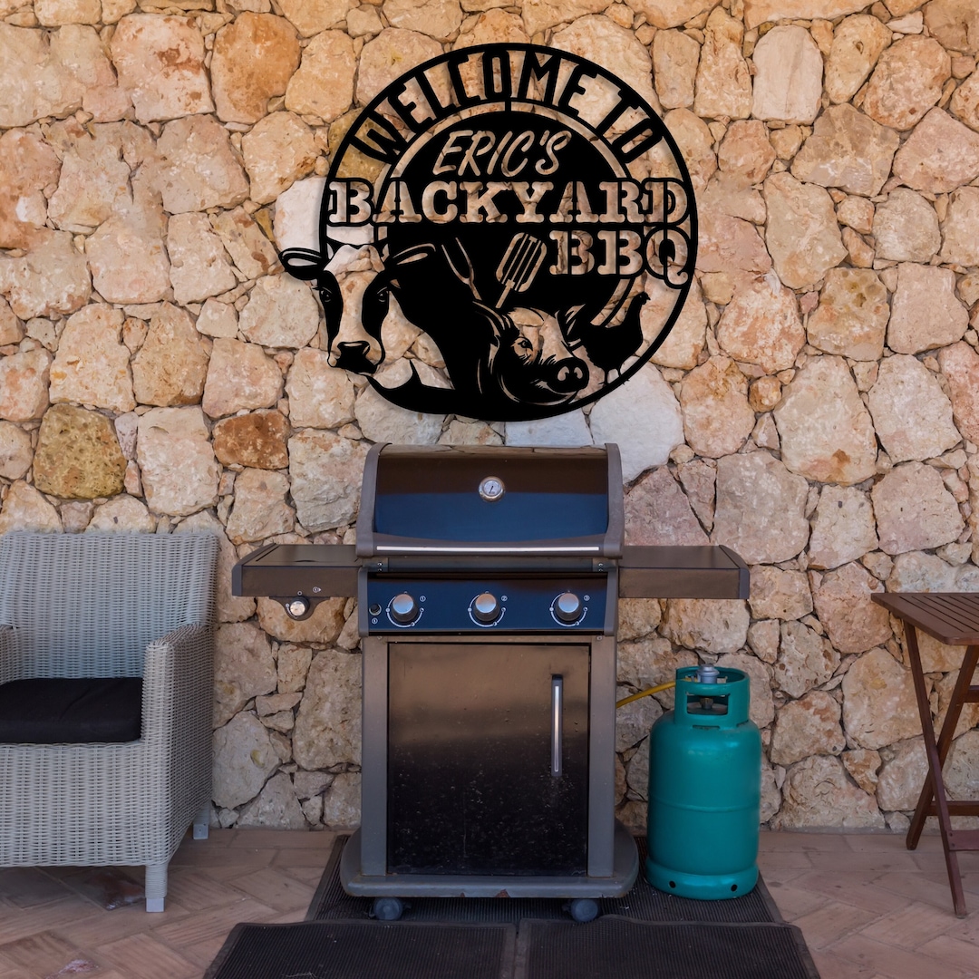 Custom Barbeque Metal Sign, Personalized BBQ Name Sign, Cow Pig Chicken ...