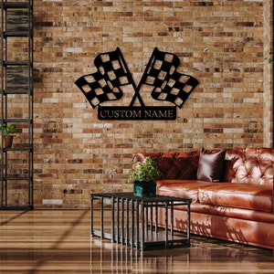 Custom Checkered Flag Racing Sign, Checkered Flag Monogram ...