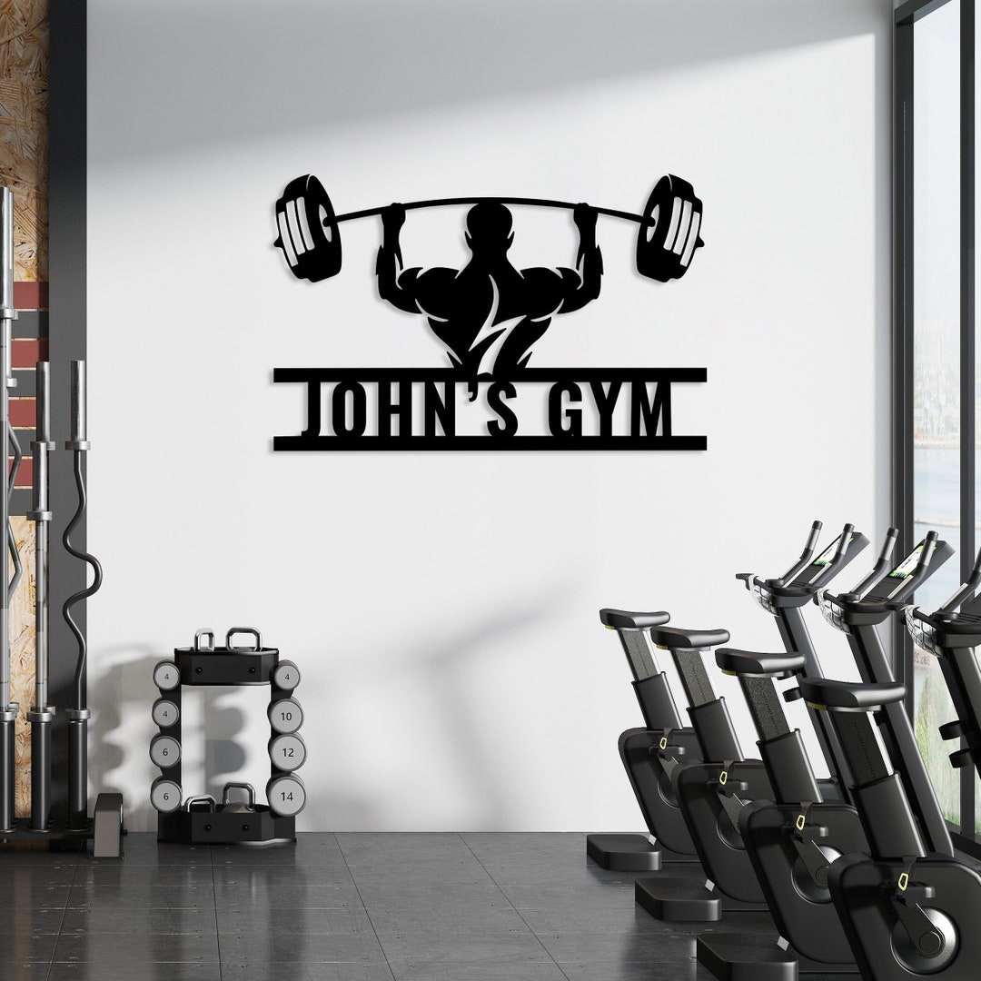 Personalized Gym Name Metal Sign, Custom Bodybuilder Name Sign, Barbell ...