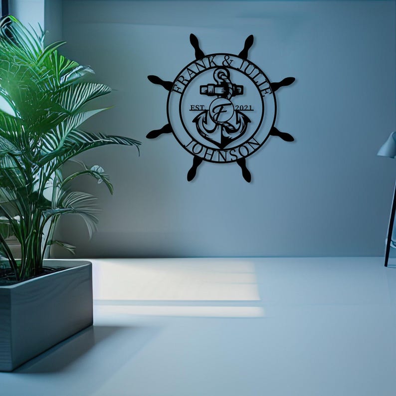 Custom Captain's Wheel Metal Wall Sign, Personalized Family Name Sign ...