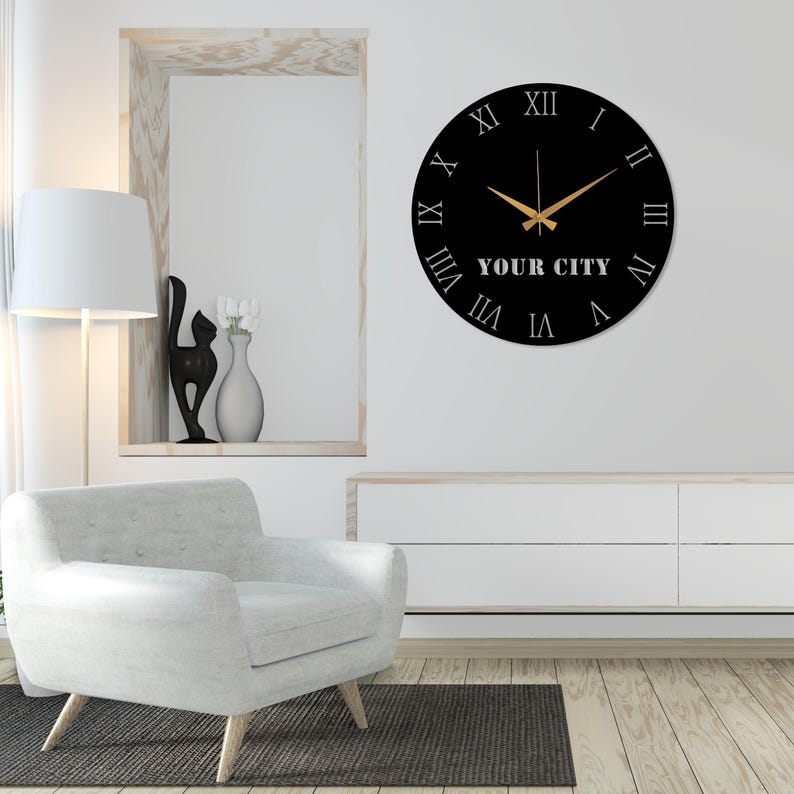 Custom City Name Metal Wall Clock, Personalized Large Wall Clock ...