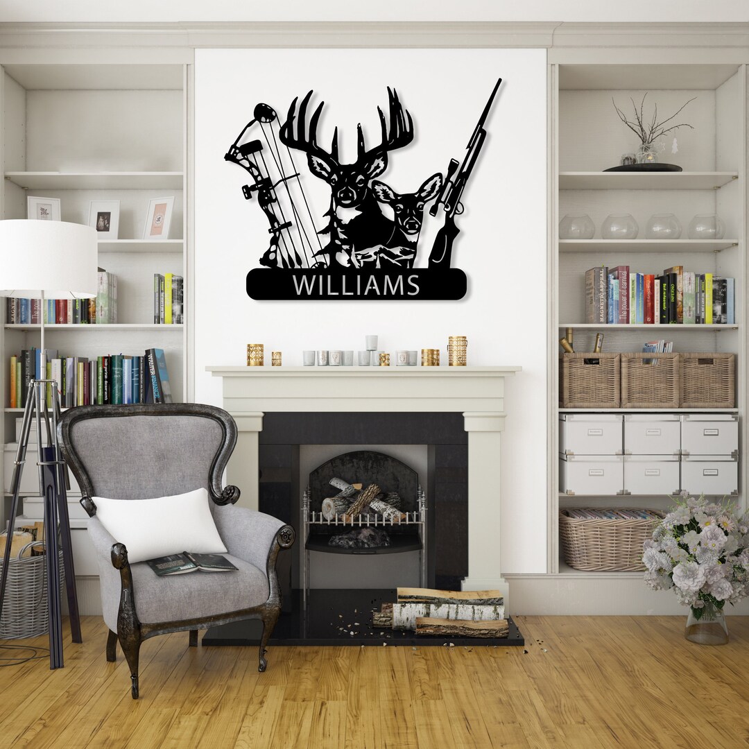 Custom Deer Hunter Metal Sign, Personalized Bow and Hunting Rifle Sign ...