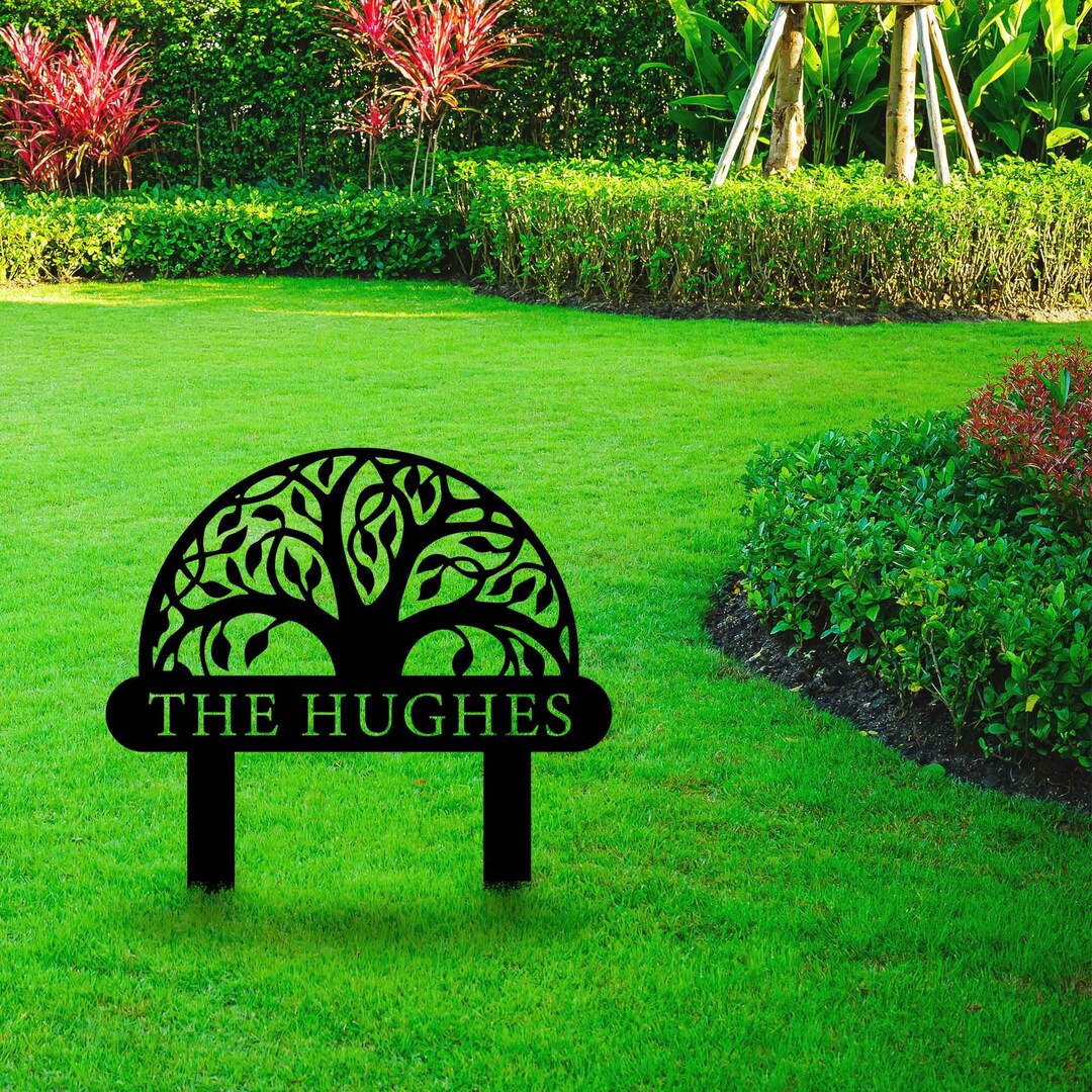 Custom Tree of Life Metal Garden Stake, Personalized Tree Name Sign ...