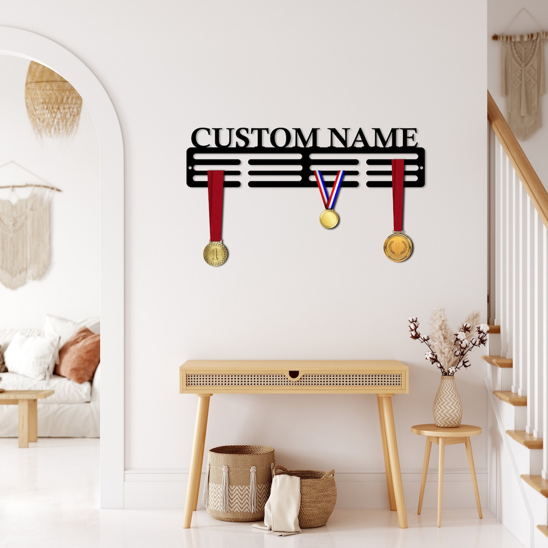 Custom Name Metal Medal Hanger, 12 Rungs for Medals & Ribbons ...