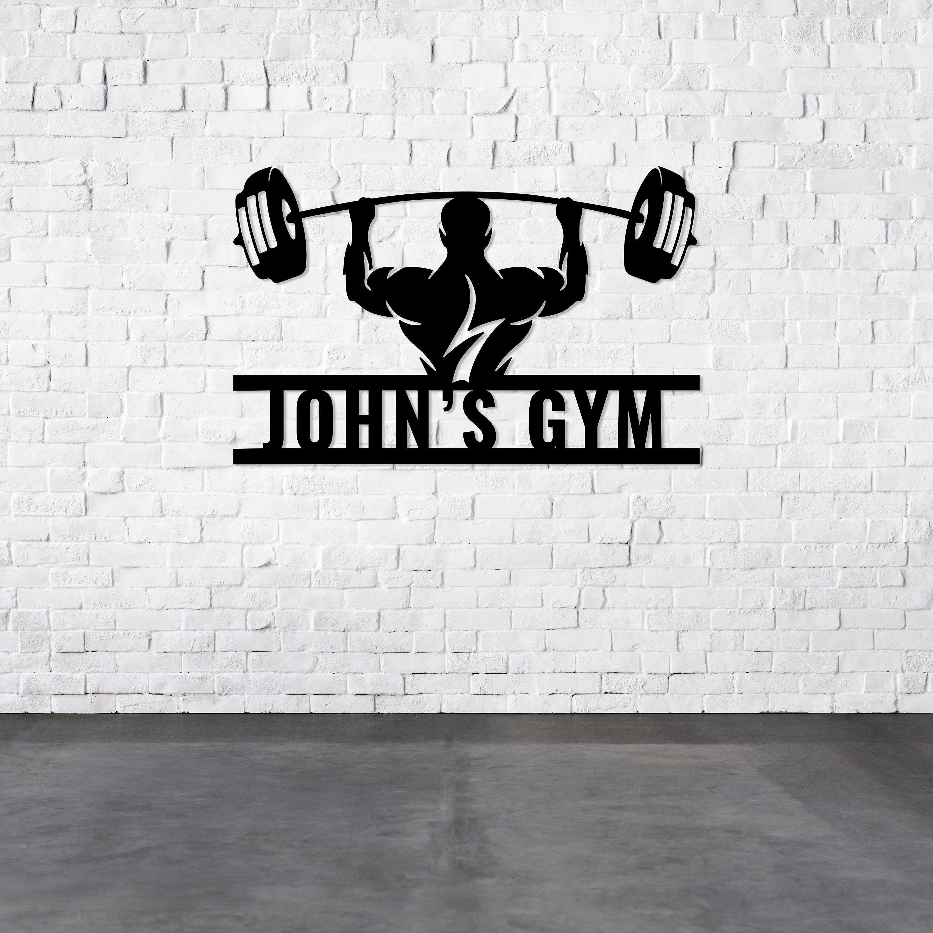 Personalized Gym Name Metal Sign, Custom Bodybuilder Name Sign, Barbell ...