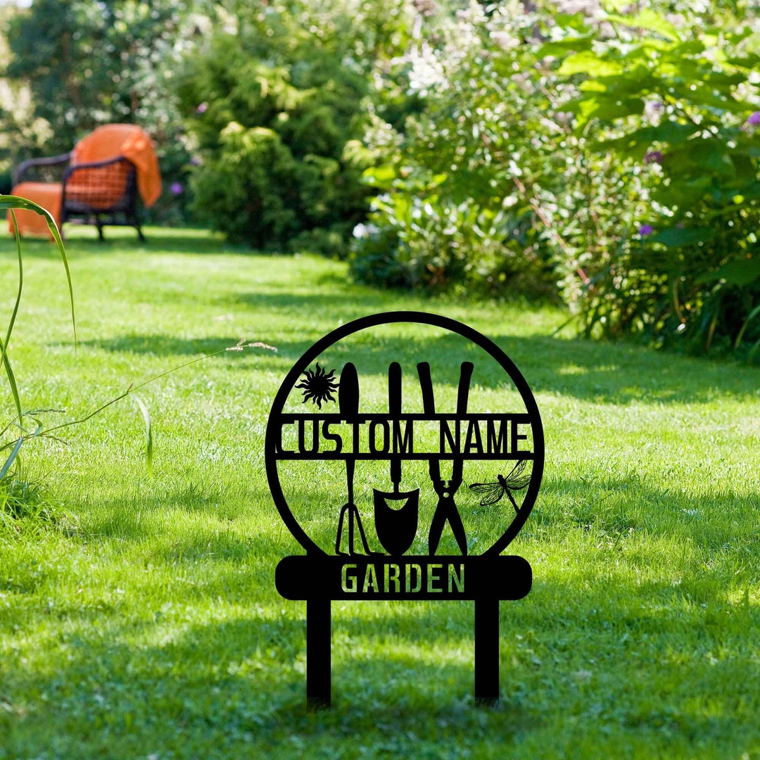Personalized Metal Garden Tools Stake Sign, Custom Garden Sign, Outdoor ...