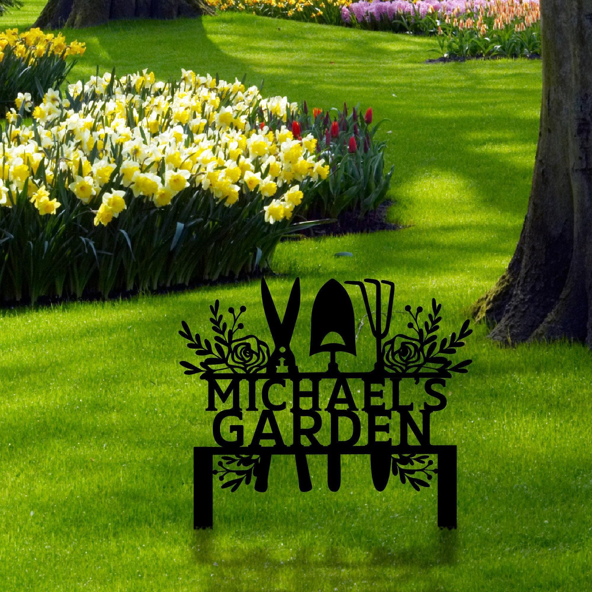 Custom Metal Garden Tools Sign With Stakes, Personalized Garden Name ...