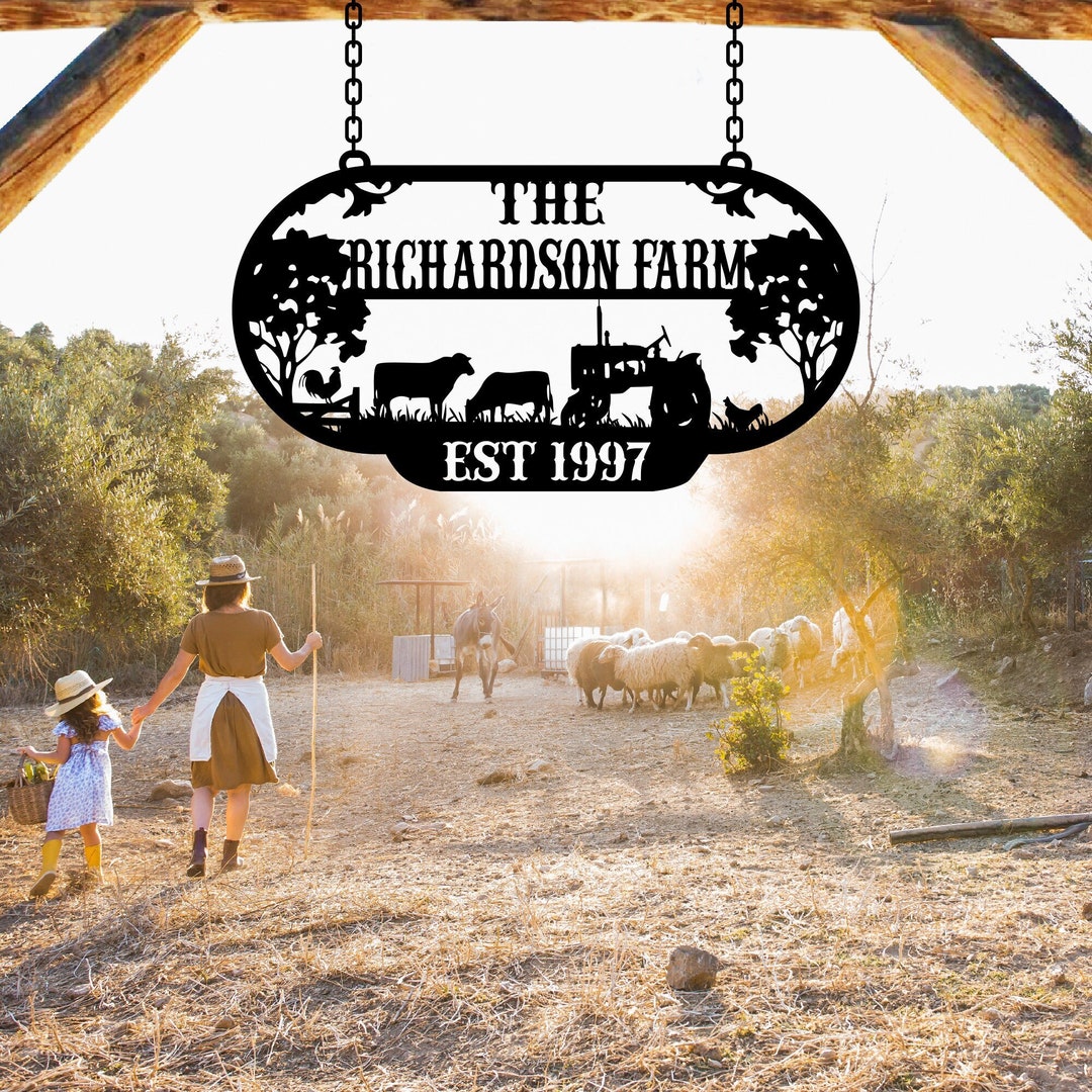 Custom Farmhouse Metal Entrance Sign, Ranch Metal Sign, Personalized ...