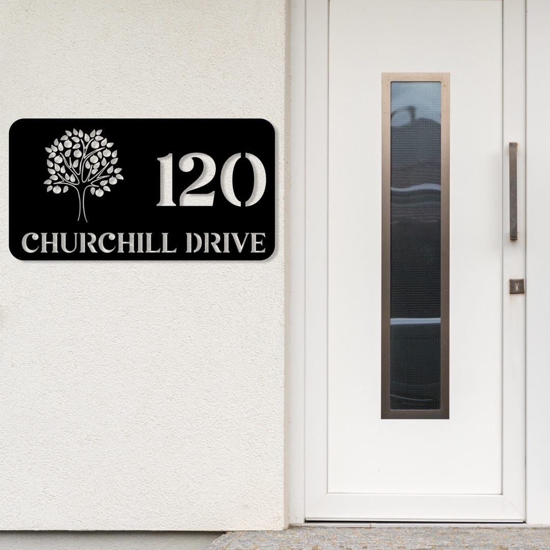 Modern Metal House Number Sign, Address Sign With Street Name, Mid ...