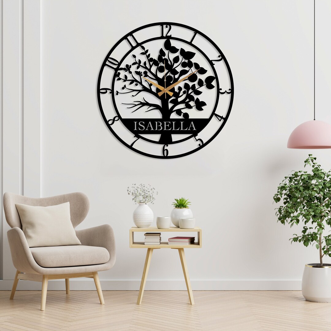 Custom Metal Tree of Life Wall Clock, Personalized Name Wall Clock, Oversize Silent Clock, New ...