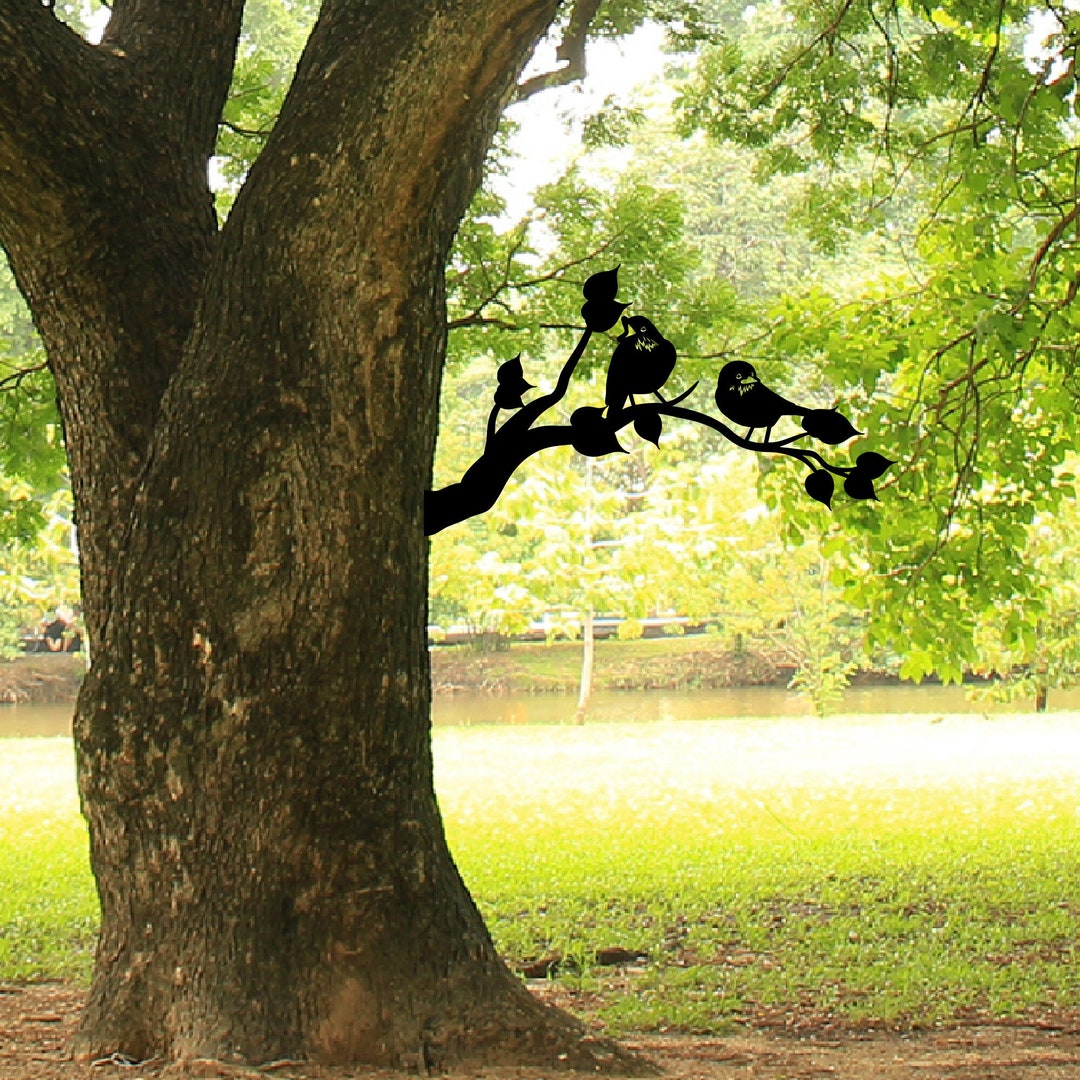 Couple Bird Metal Tree Stake, Birds on Branch, Unique Metal Bird Stake ...