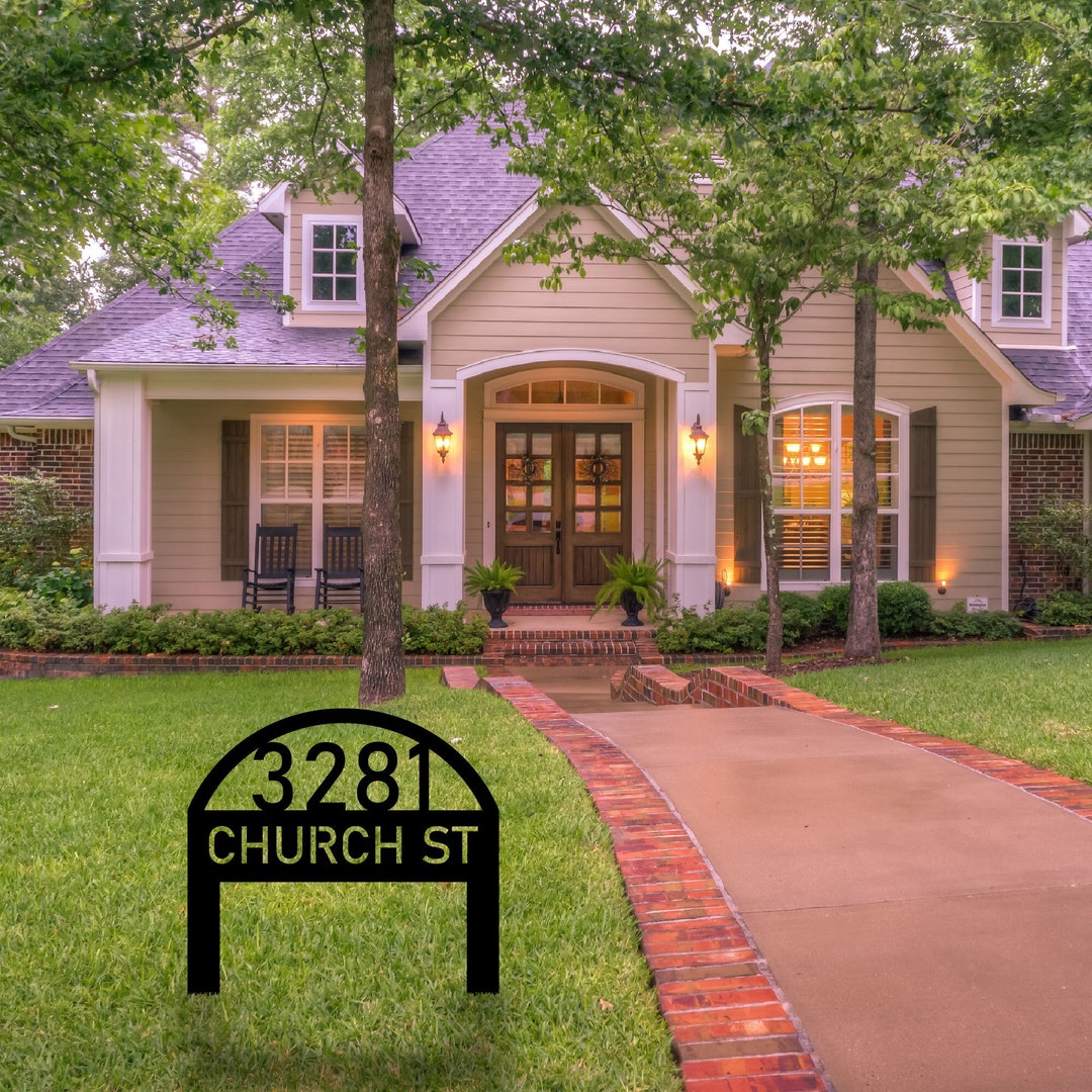 Custom Metal Address Yard Sign With Stakes, Personalized Lawn Address ...