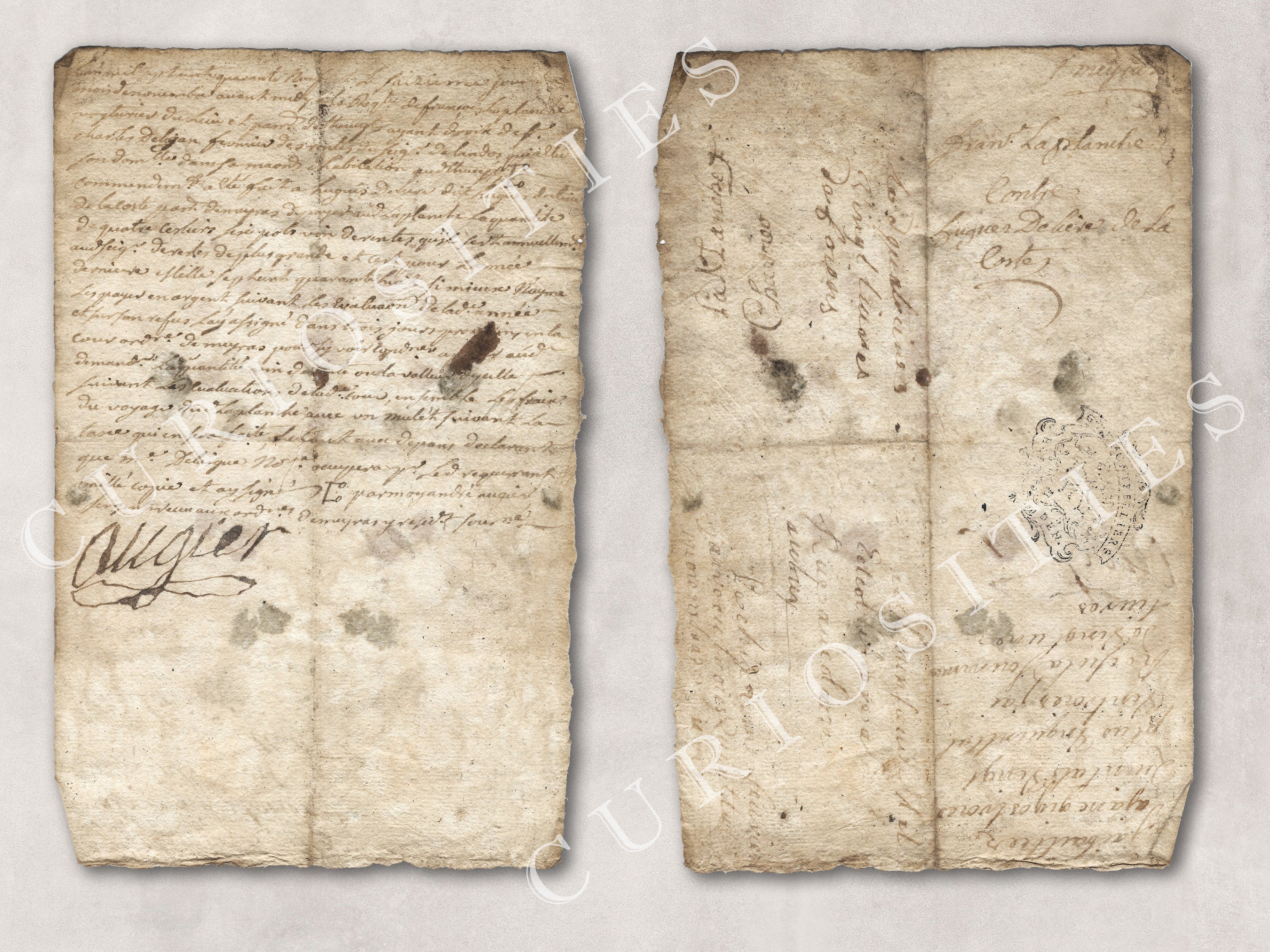PRINTABLE Ephemera Antique French Letter From 17th Century Handwriting ...
