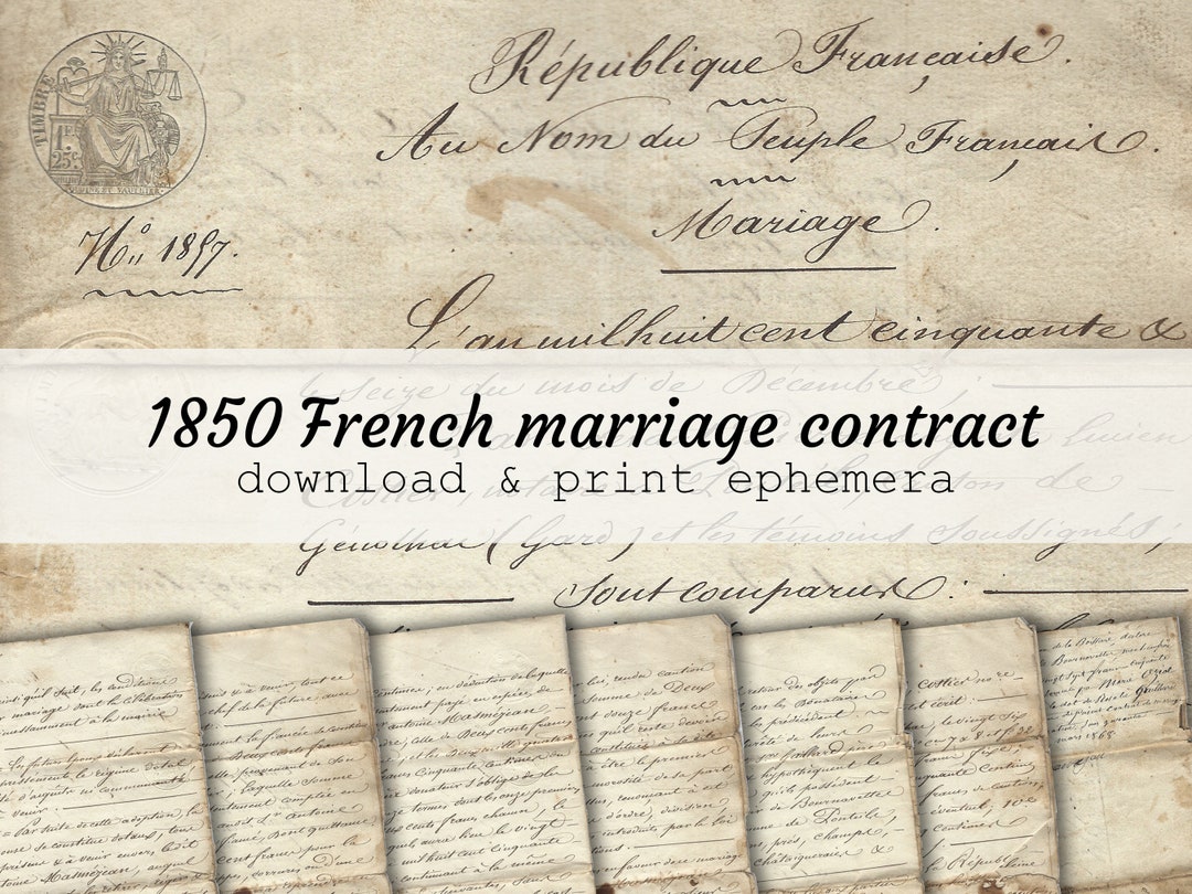 PRINTABLE Ephemera Antique French Marriage Contract 1850 Handwriting ...