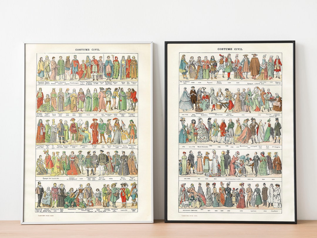 PRINTABLE Civilian Costume Antique Lithograph French Larousse Adolphe ...