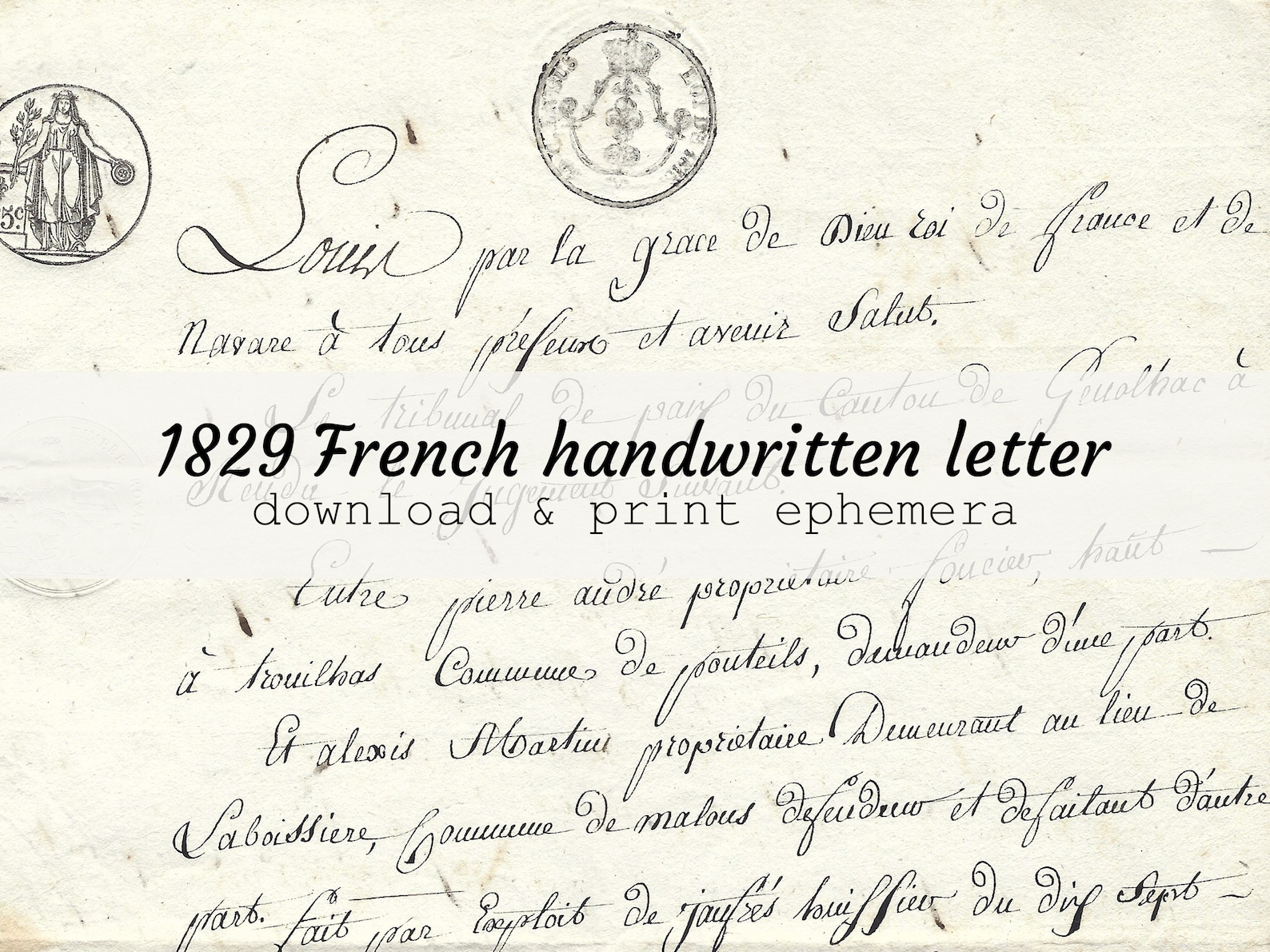 PRINTABLE Ephemera Antique French Letter From 1829 Handwriting Junk ...