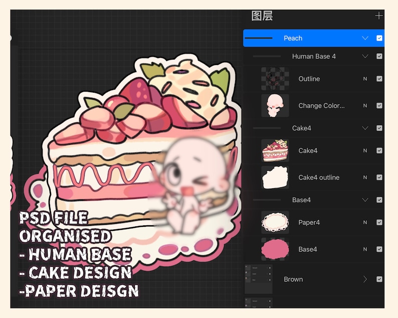4 Chibi Cake Bases | Drawing Template (PSD File) - Etsy