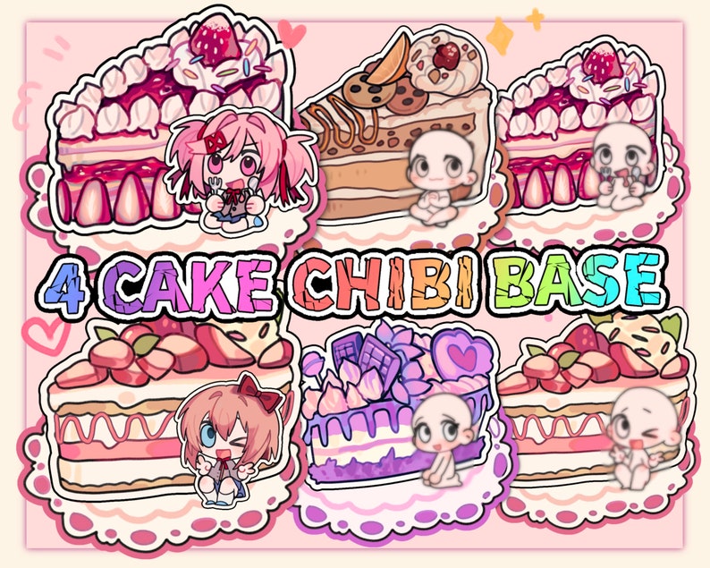 4 Cute Chibi Cake Bases!| COMMISSION LISCENSE - Etsy
