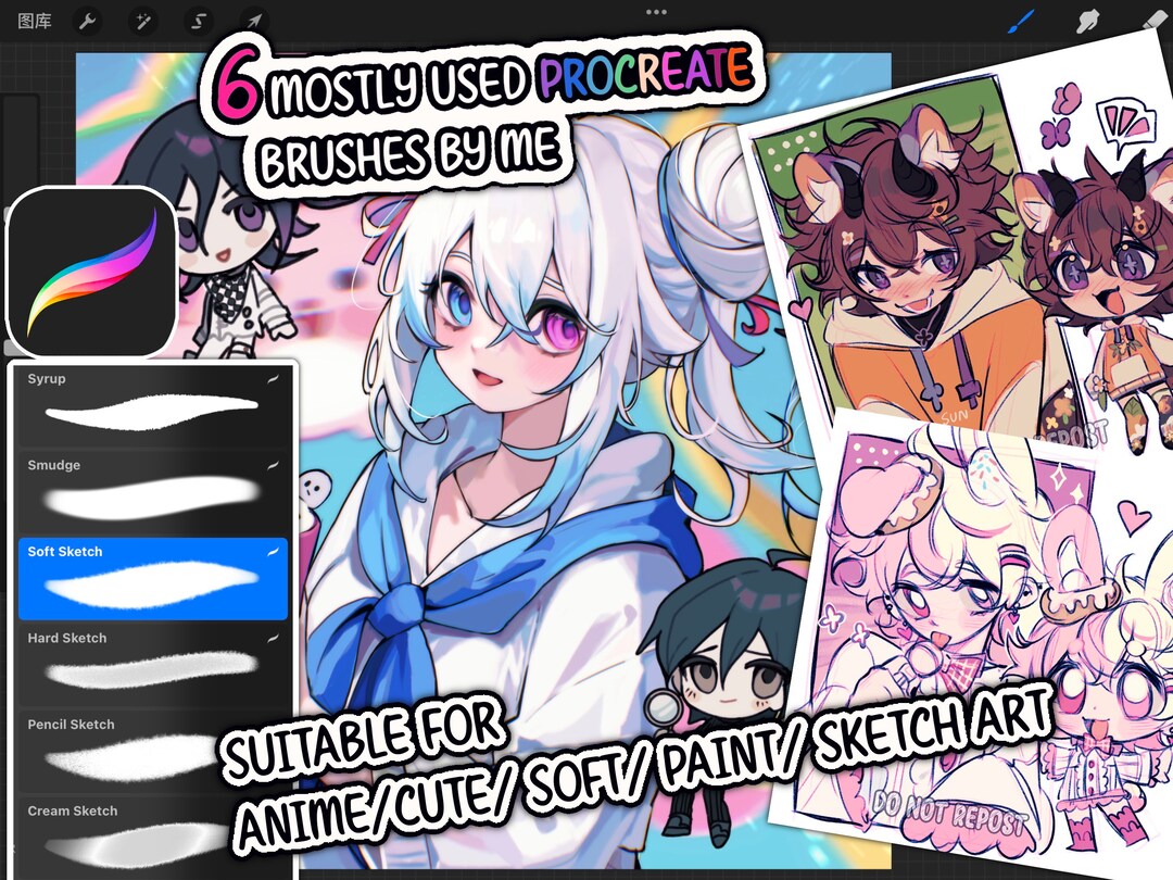 6 Anime Procreate Brushes I Use Mostly, Soft and Sketchy! - Etsy
