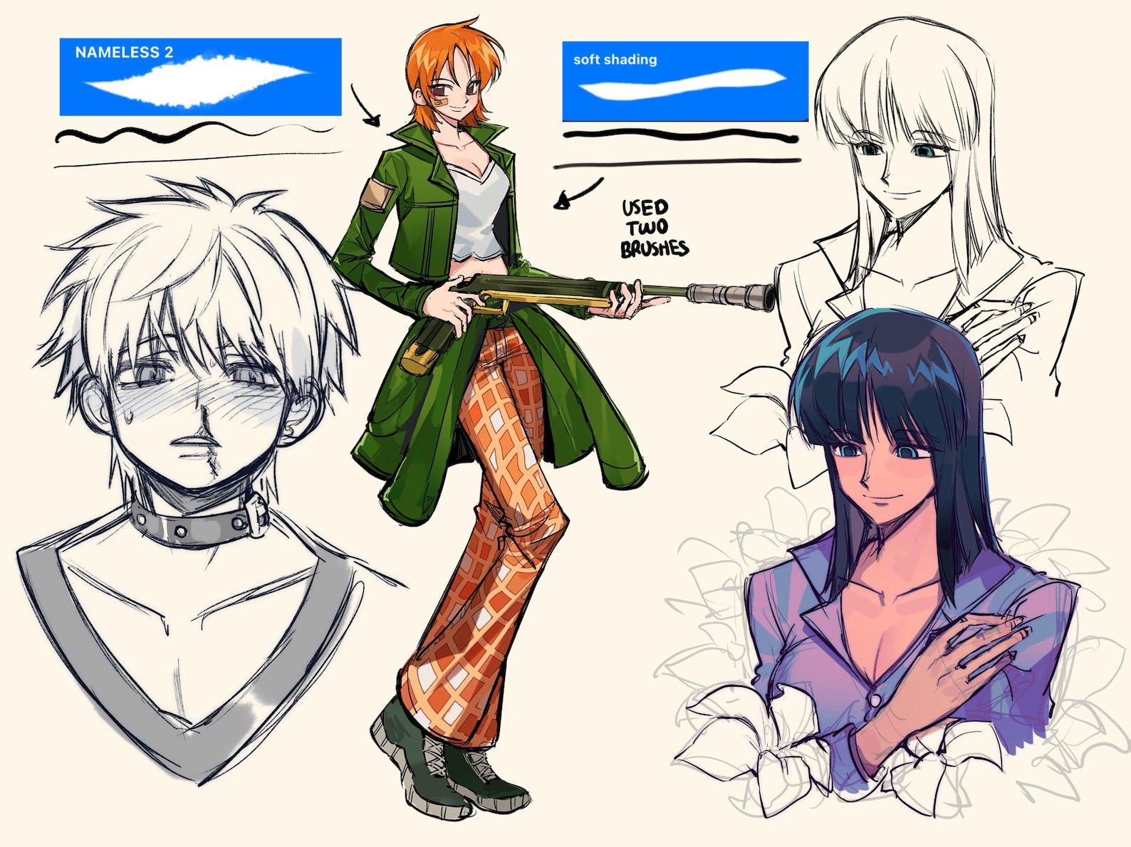6 Procreate Hard Line Art and Soft Render Combo Brushes! Suitable for ...