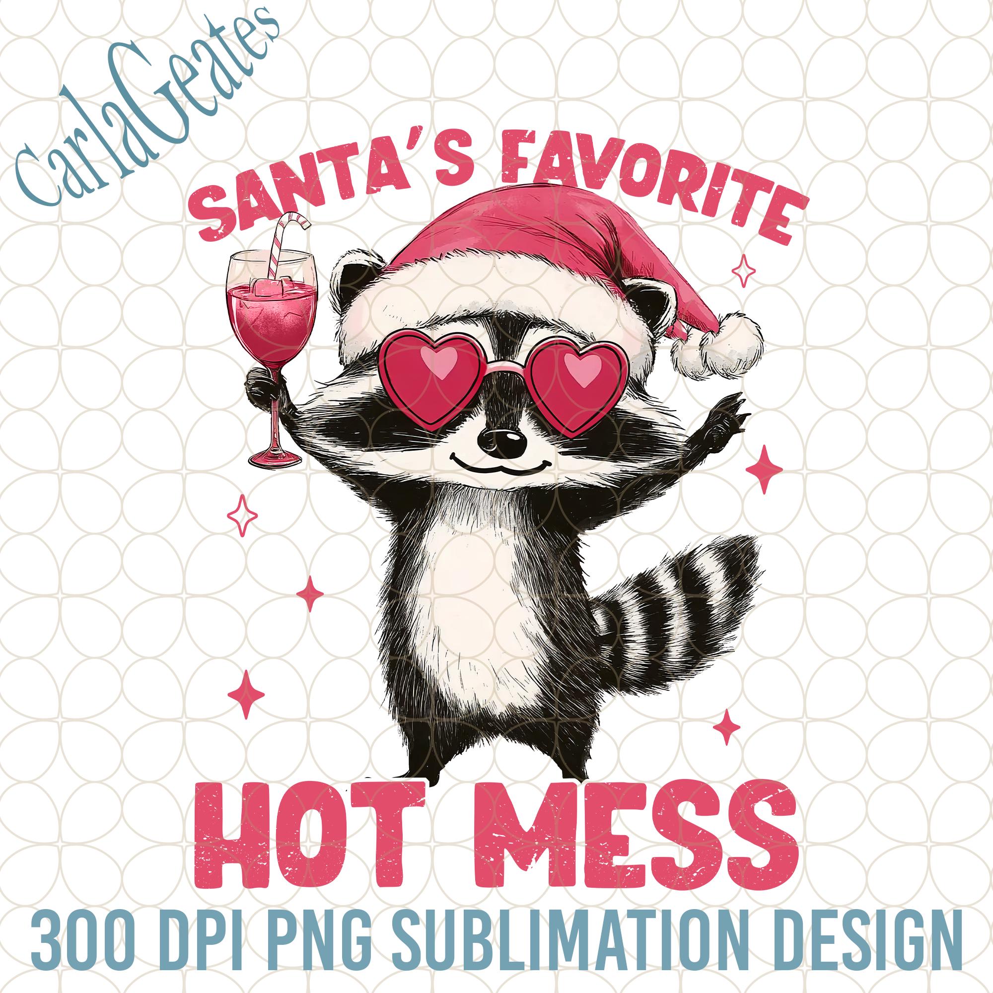Santa's Favorite Hot Mess Raccoon Christmas Png, Xmas Drink Hoodie Png ...