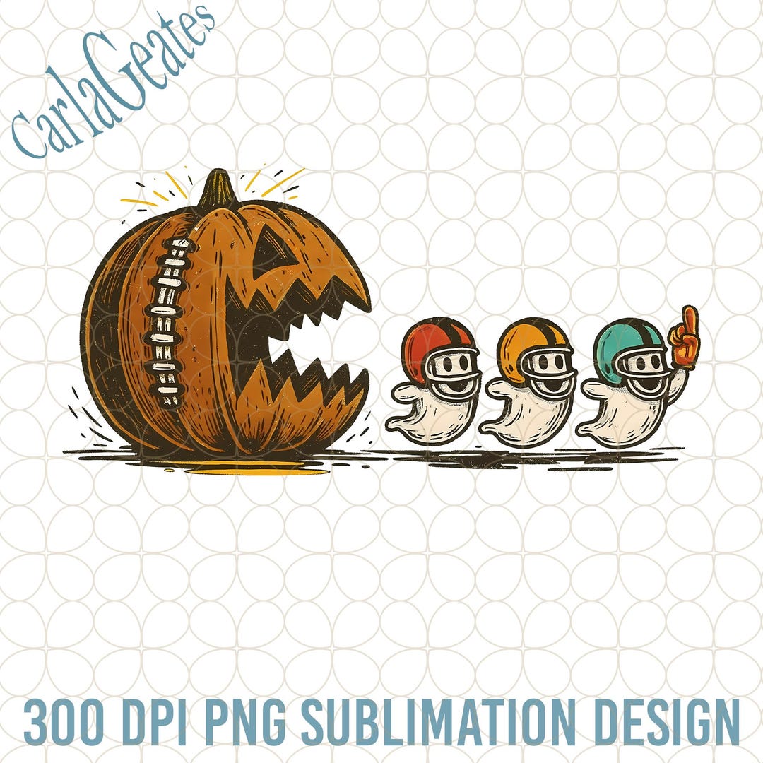 Halloween Football Pumpkin Pacman Eating Ghost Png, Funny Spooky ...