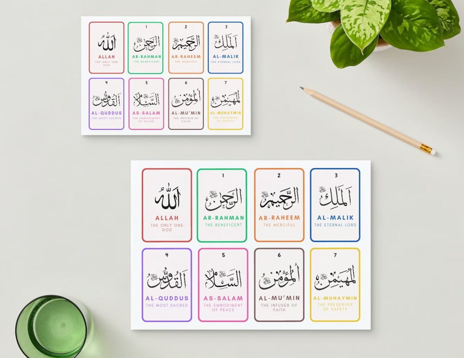 99 Names of Allah Islamic Art Muslim Flash Card Printable Digital ...