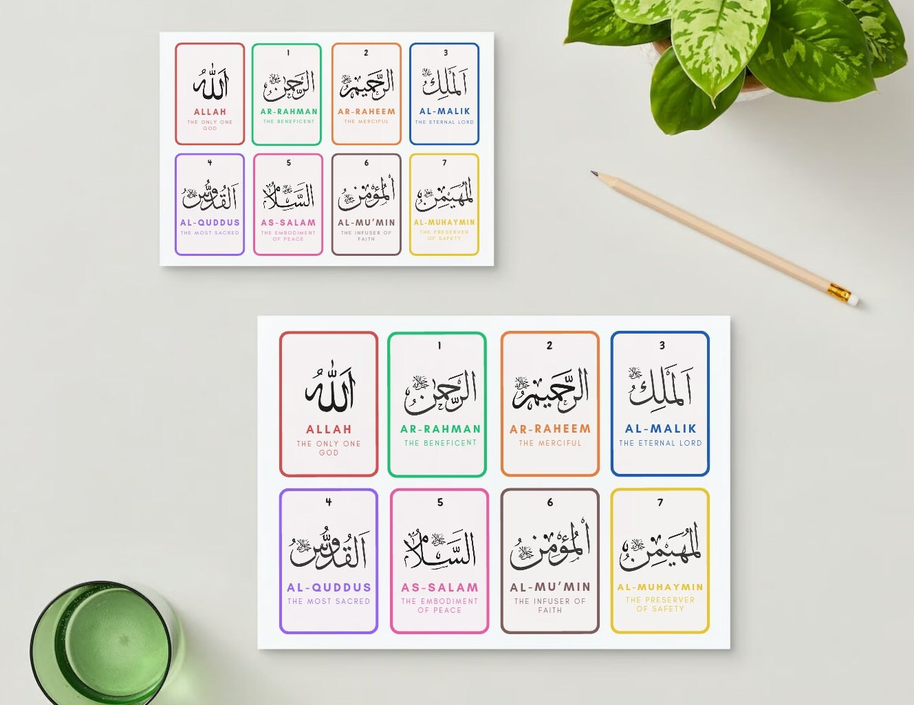 99 Names of Allah Islamic Art Muslim Flash Card Printable Digital ...
