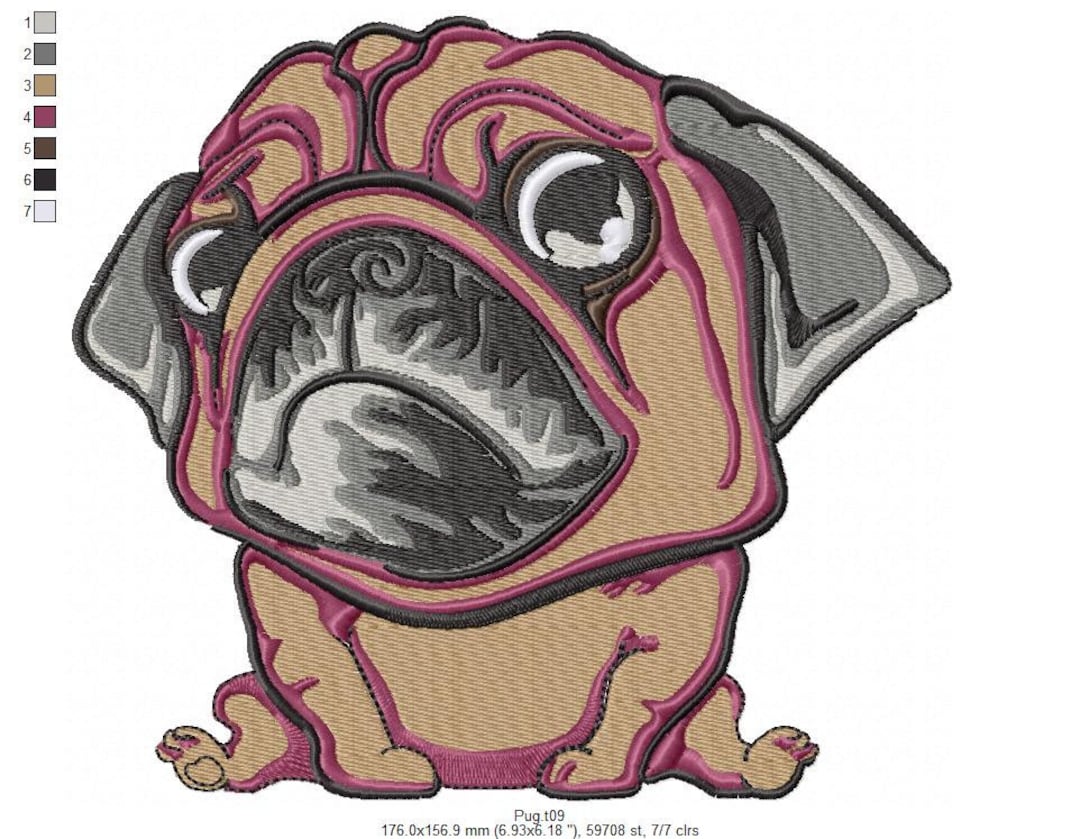 Cute Pug Digitized Design for Machine Embroidery - Etsy