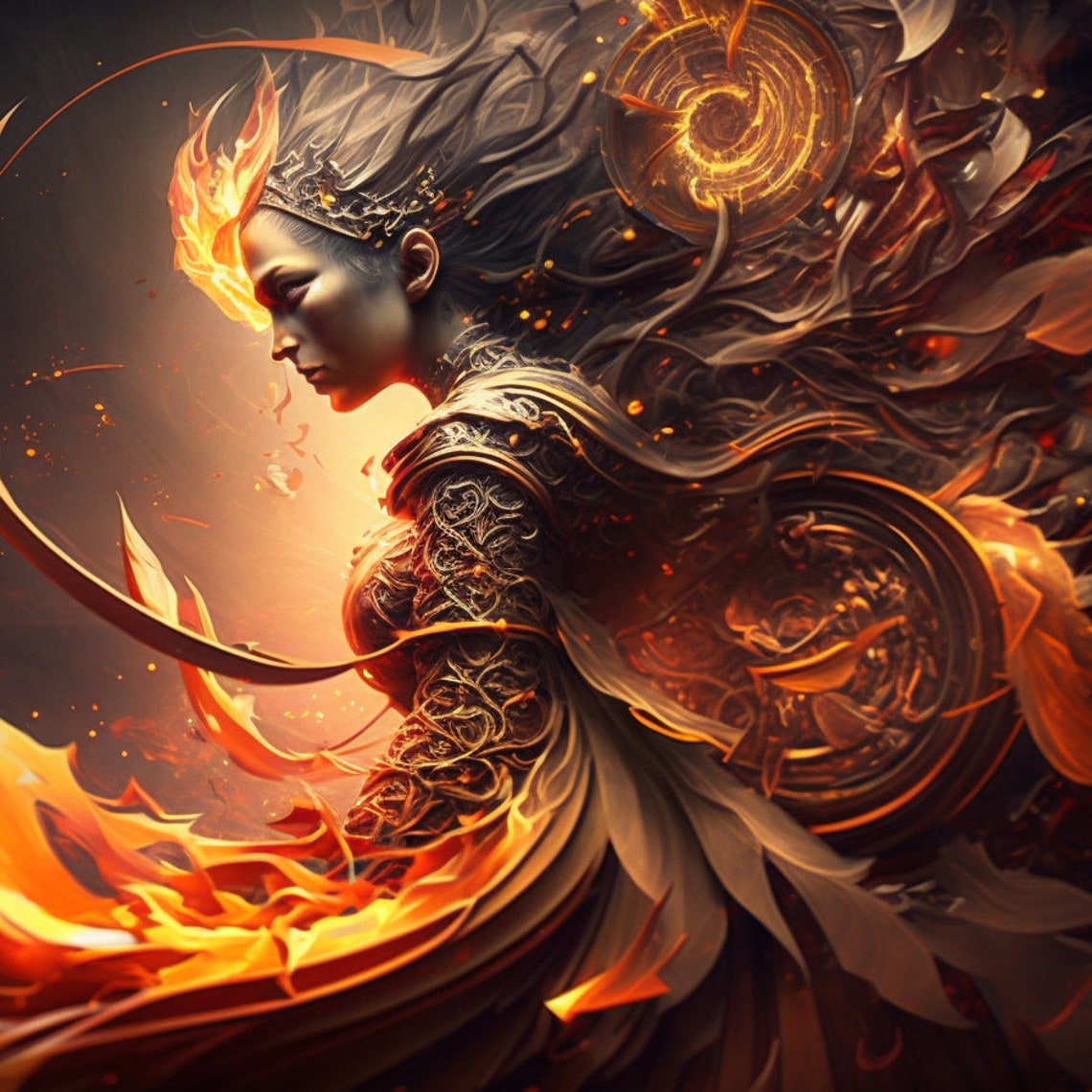 The Ember Enchantress: A Mesmerising Vector Art Print of the Goddess of ...