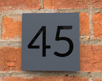 Anthracite Grey House Number Sign, Bespoke Modern Square House Address ...