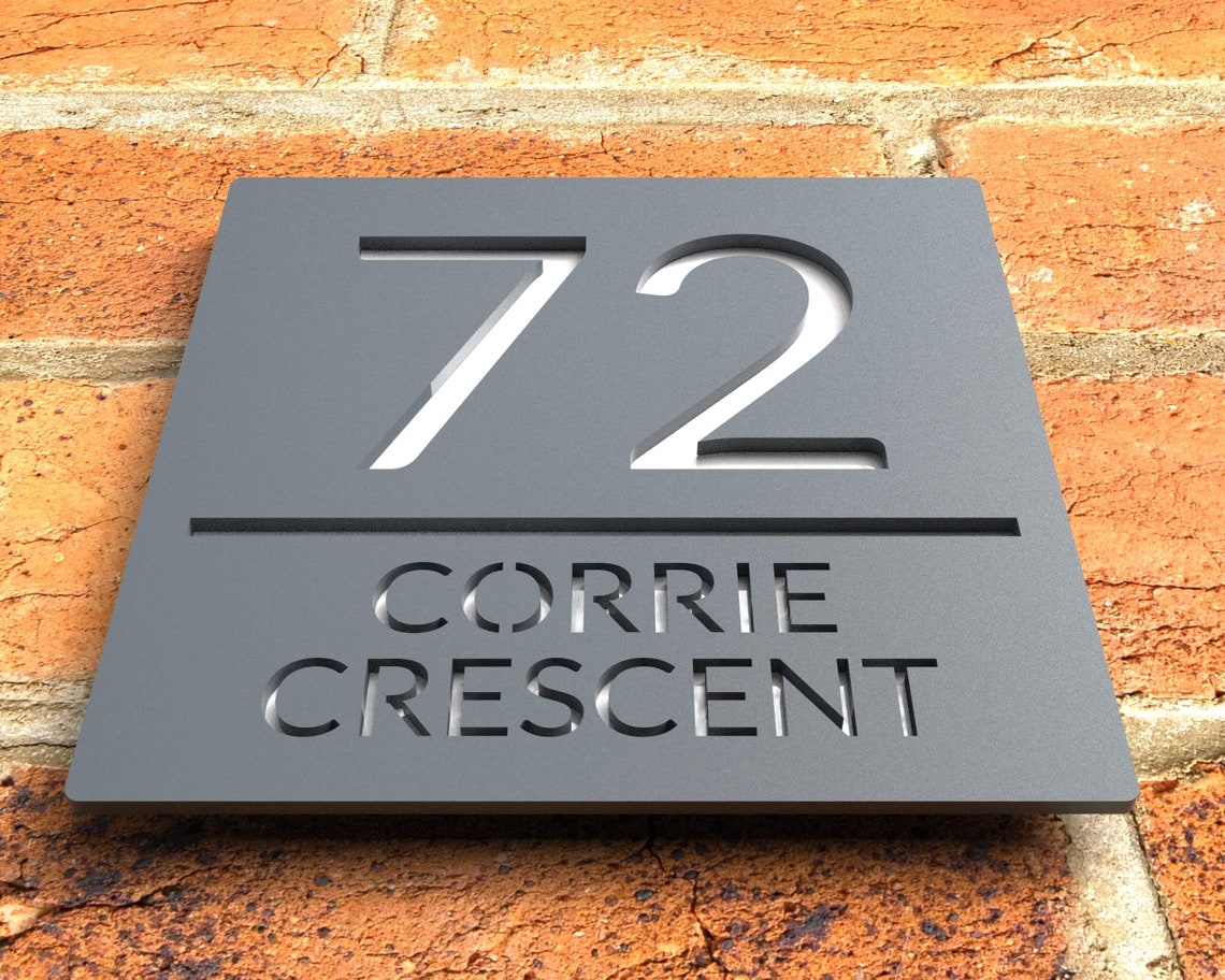 Laser Cut House Signs Numbers Matt Grey Acrylic Plaque With Gloss White ...