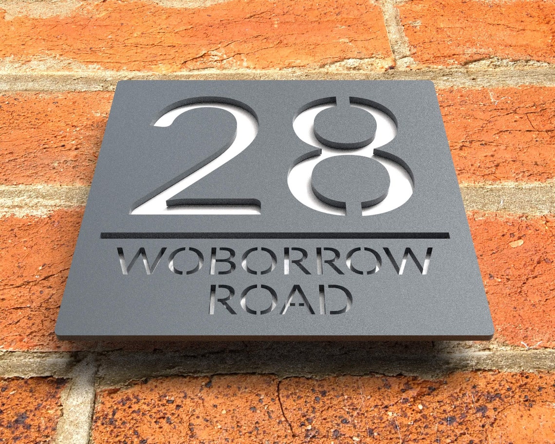 Laser Cut House Signs Numbers Matt Grey Acrylic Plaque With Gloss White ...