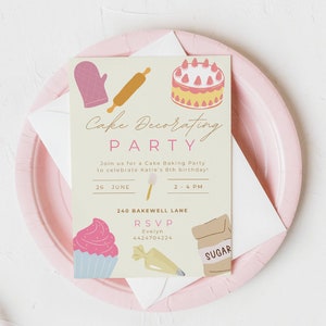 Cake Decorating Party Invitation, Editable Canva Template, Baking Party ...