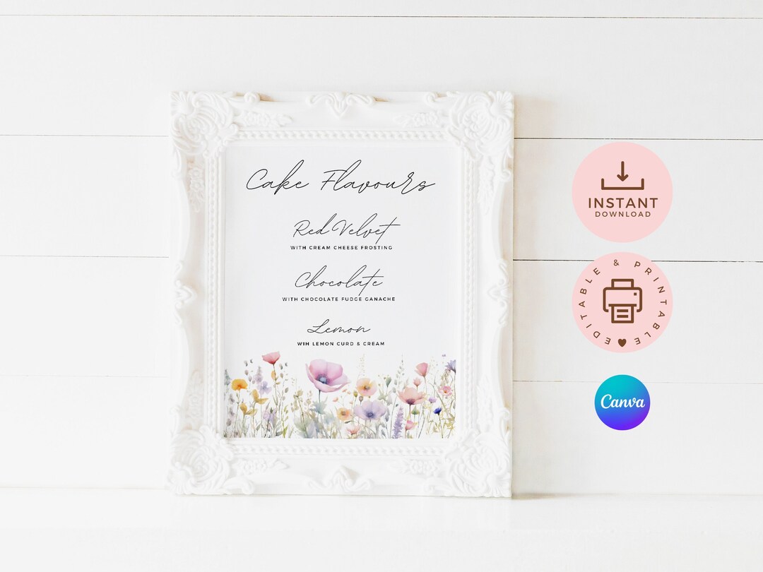Cake Flavours Sign Printable, Wedding Cake Menu, Editable Canva ...
