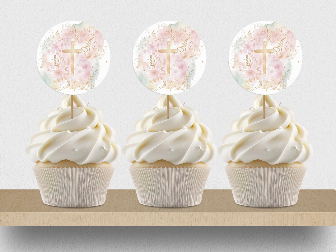 Cross Cupcake Toppers Printable, Pink Christening Topper, Baptism Cake ...