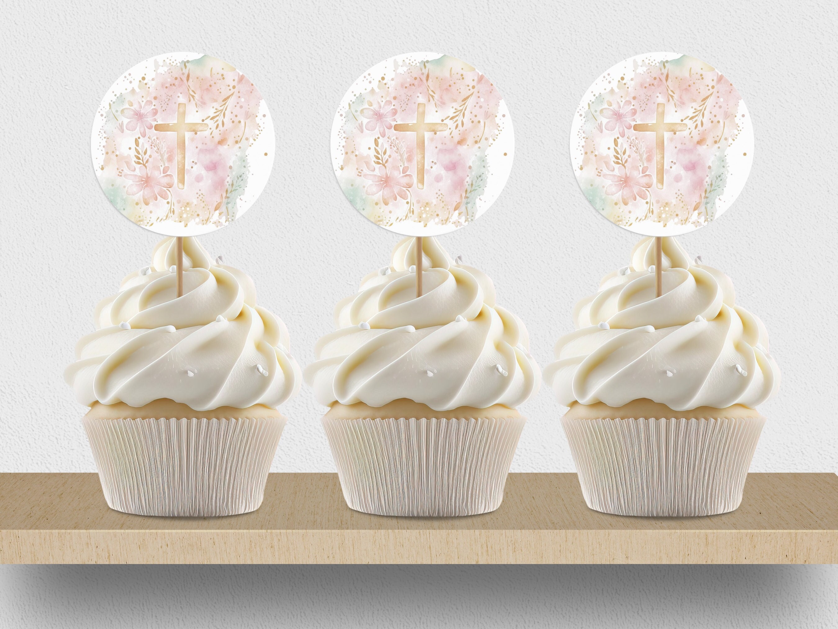 Cross Cupcake Toppers Printable, Pink Christening Topper, Baptism Cake ...