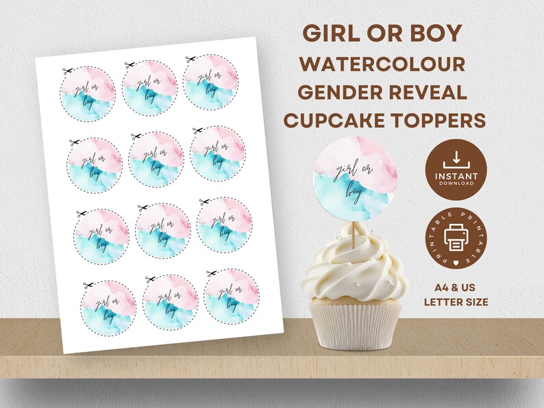 Gender Reveal Cupcake Toppers Printable Girl or Boy - Etsy