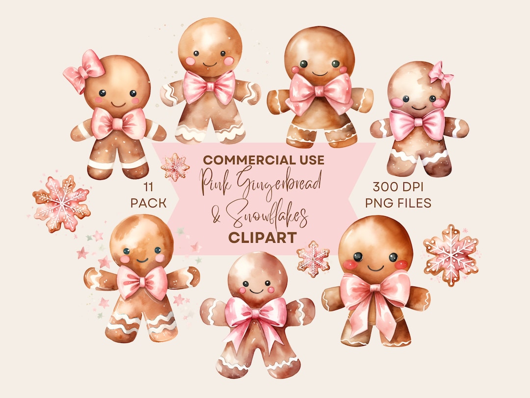 Pink Christmas Gingerbread Clipart, Holiday Treats Clip Art, Festive ...