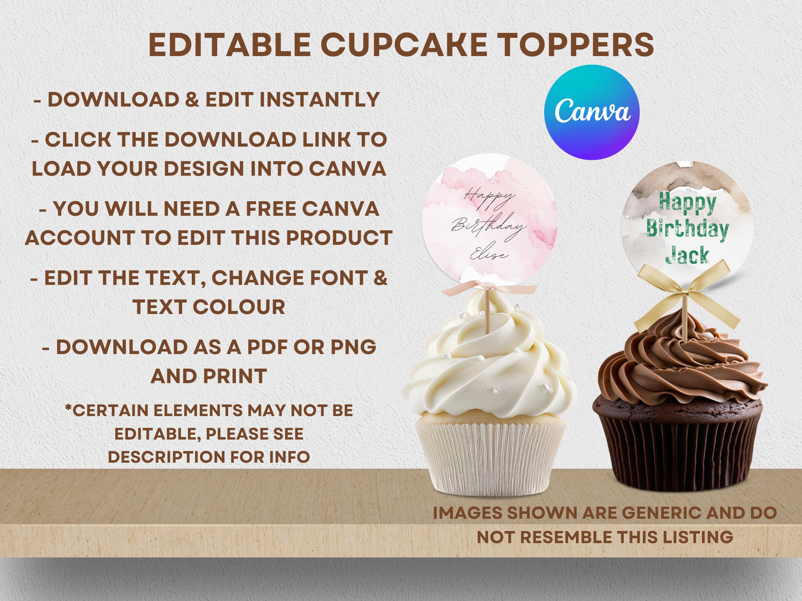 Baptism Cupcake Toppers Printable, Editable Canva Template, Blue ...