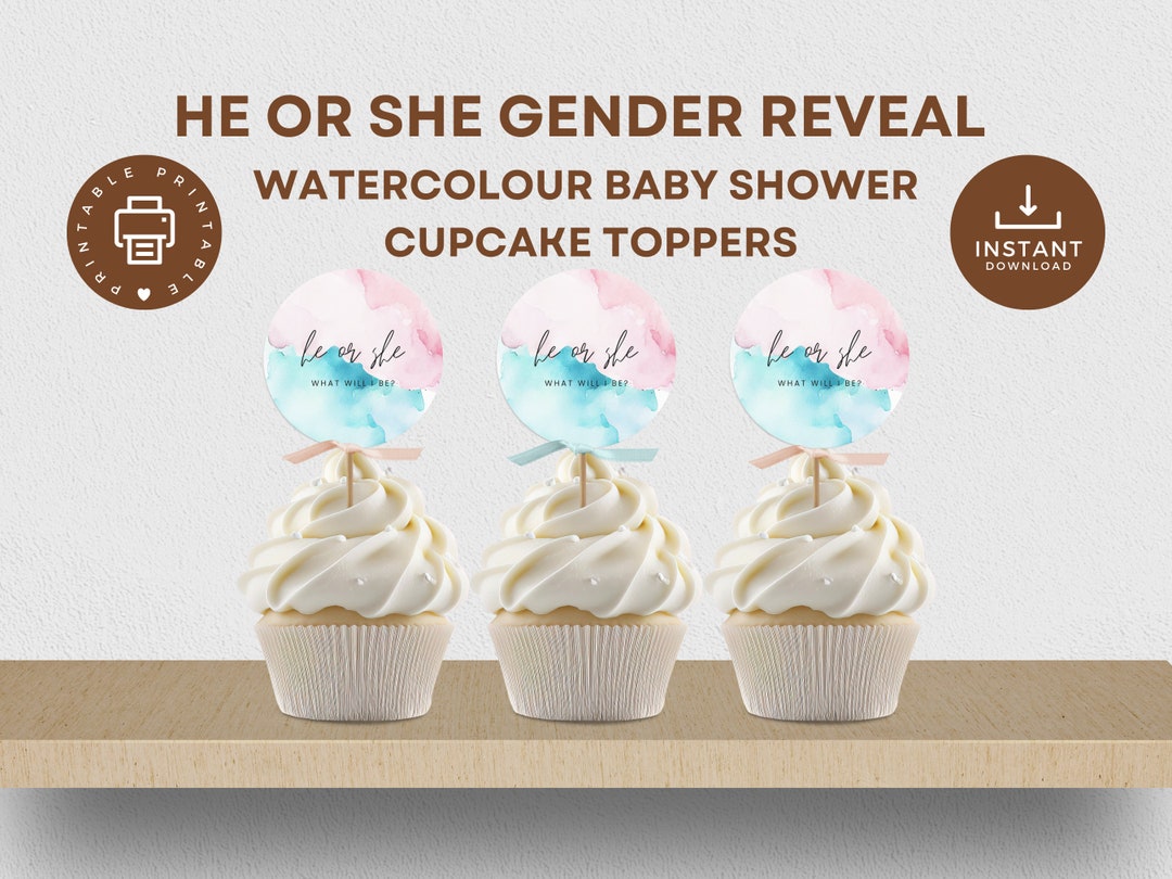 Gender Reveal Cupcake Toppers Printable, He or She What Will I Be ...