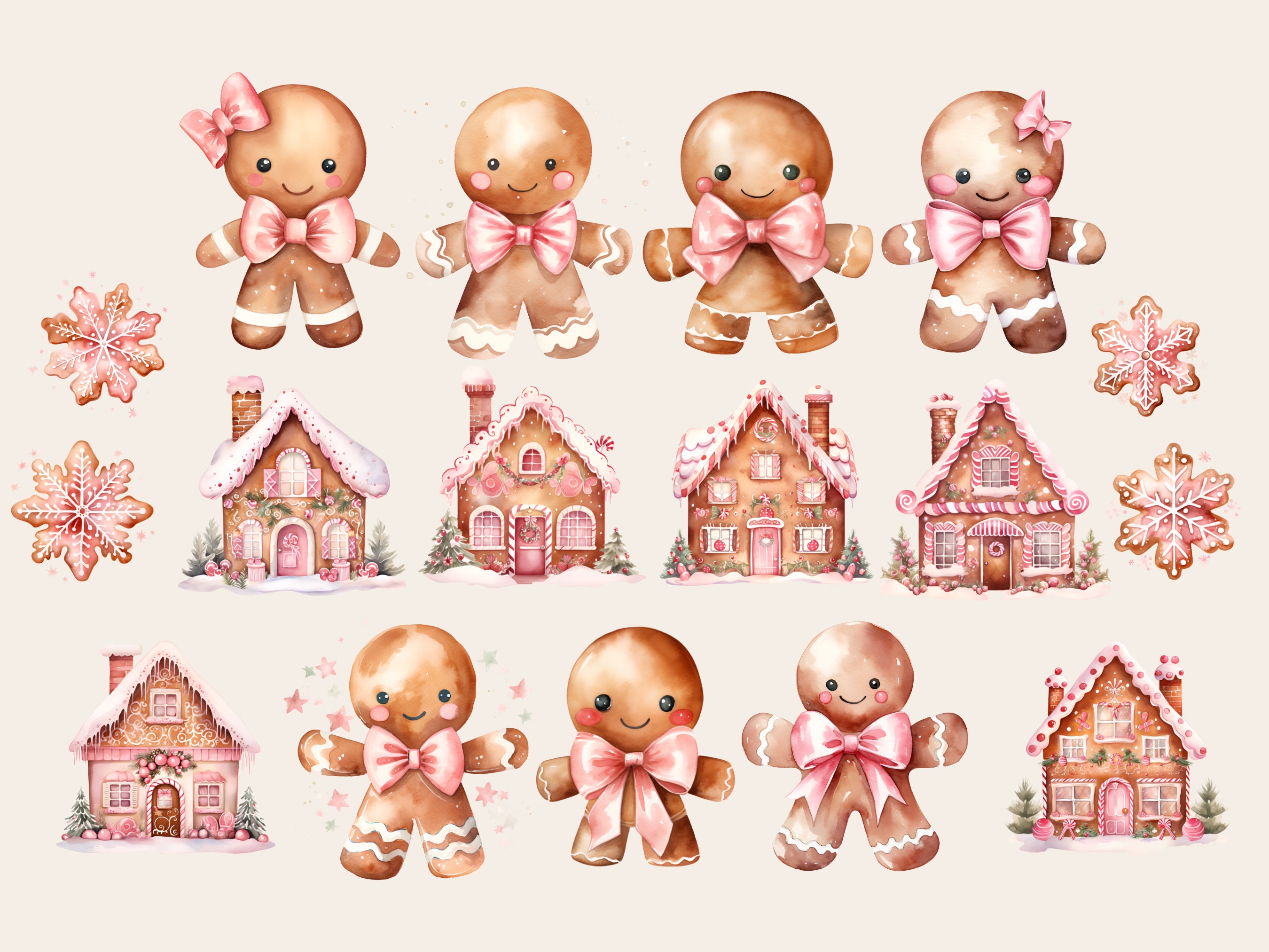 Pink Christmas Gingerbread Clipart, Holiday Treats Clip Art, Festive ...