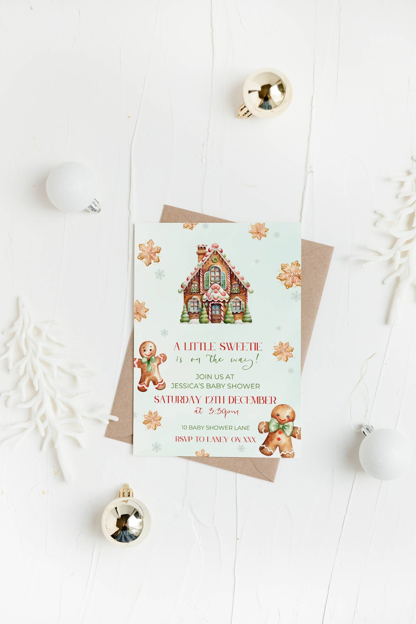 Red Gingerbread Baby Shower Invitation, Editable Canva Template ...